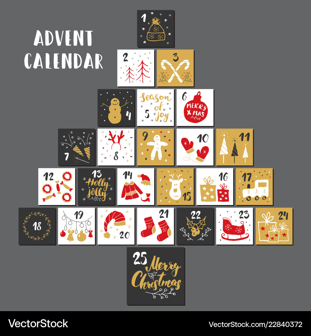 Christmas advent calendar hand drawn elements Vector Image
