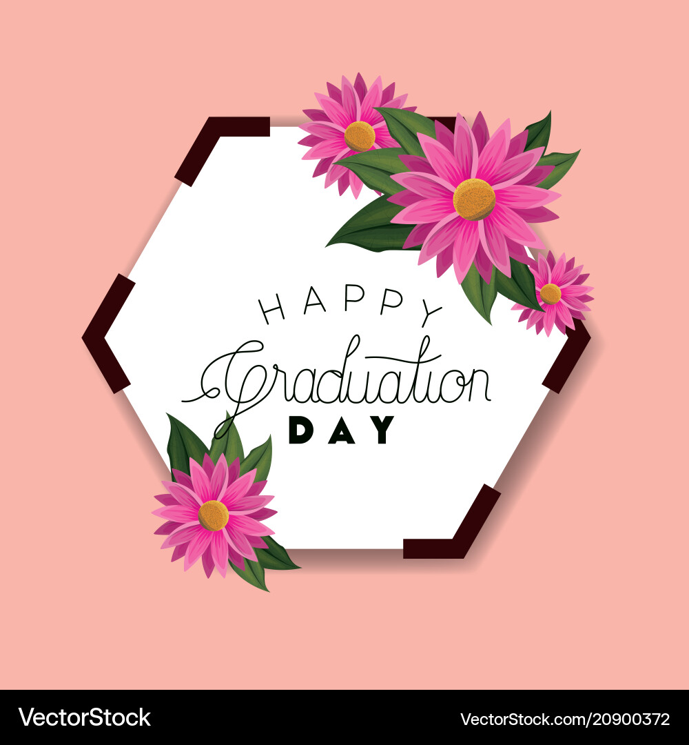 Class of the year hexagonal and floral frame Vector Image