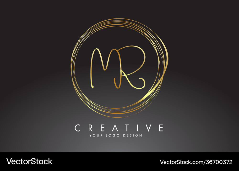 Handwritten mr m r golden letters logo Royalty Free Vector