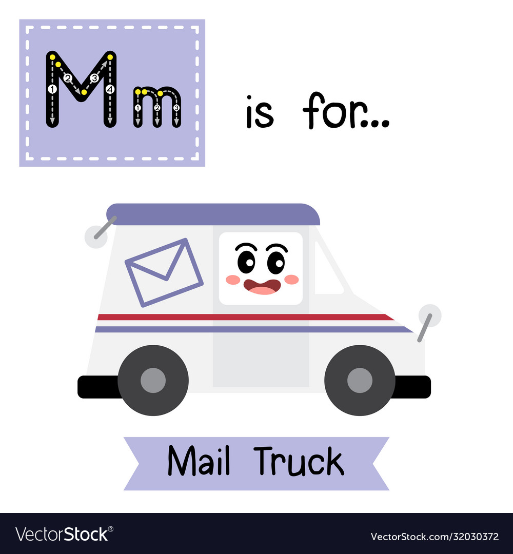 Letter m tracing mail truck Royalty Free Vector Image