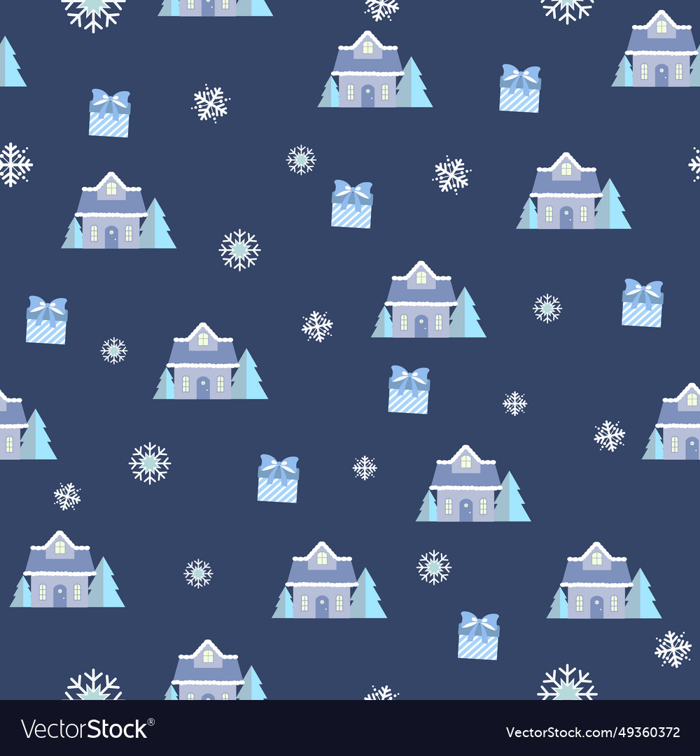 Winter repeating pattern snowy beautiful house Vector Image