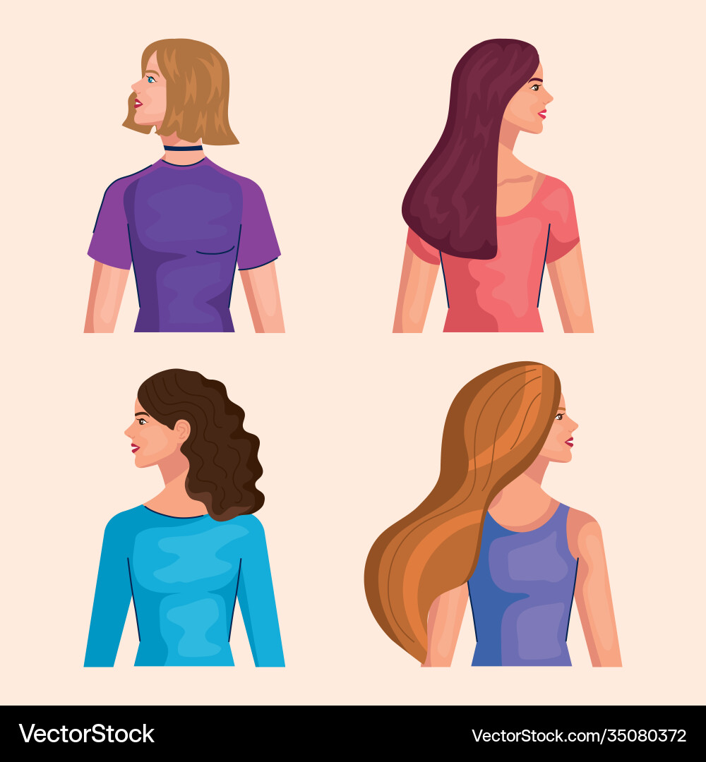 Women cartoons from side set design Royalty Free Vector
