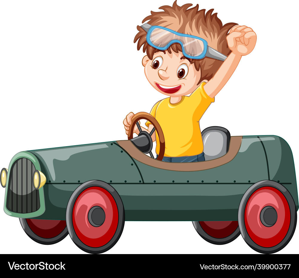 A boy driving mini car toy on white background Vector Image