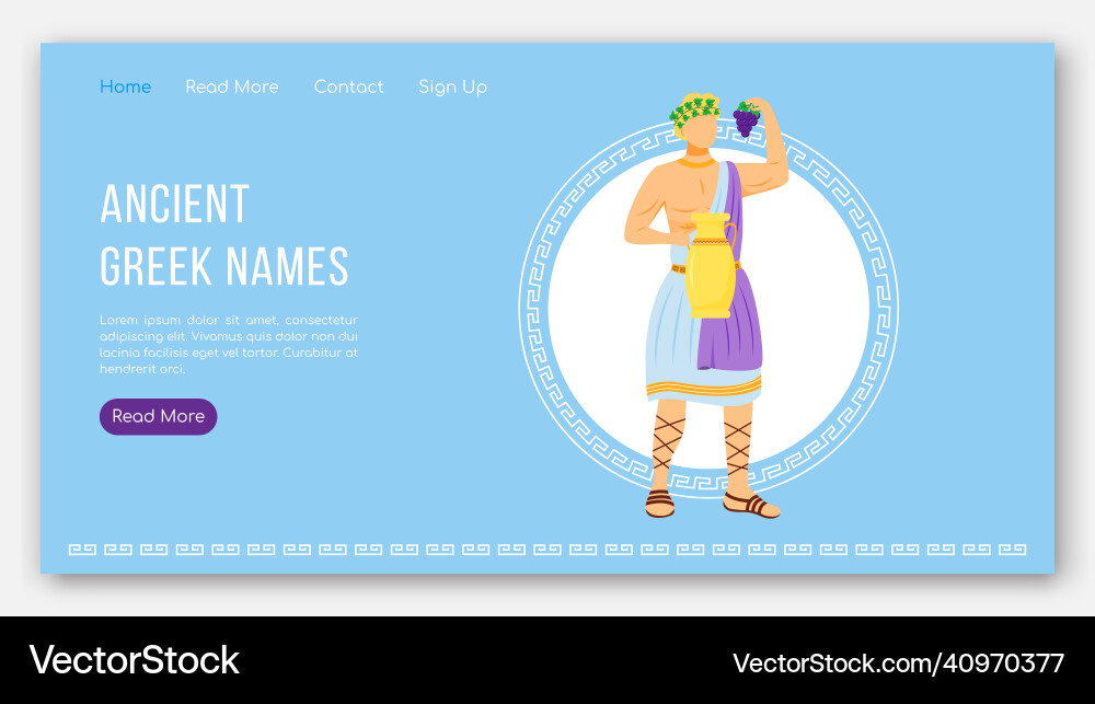 Ancient greek names landing page template Vector Image