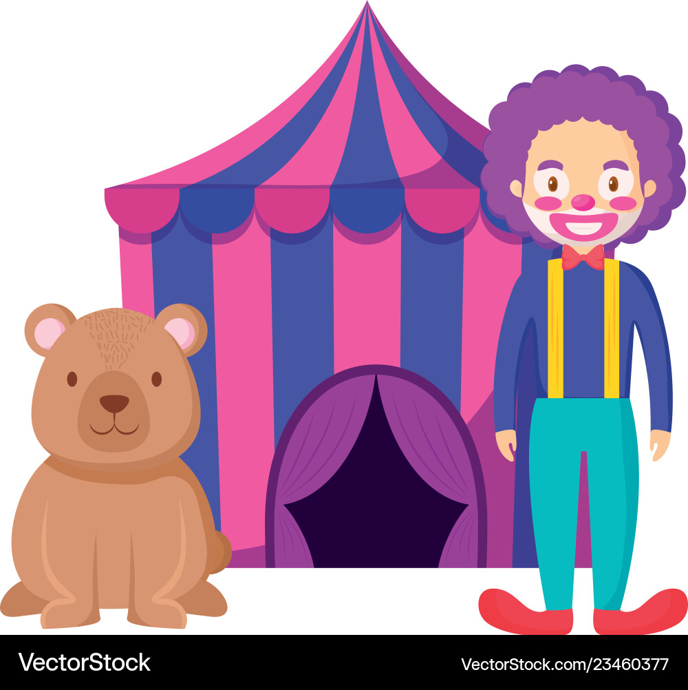 Circus tent with bear teddy and clown Royalty Free Vector