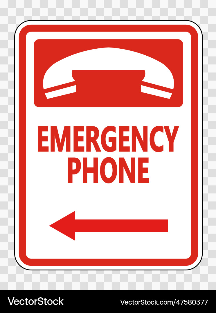Emergency phone left arrow sign on transparent Vector Image