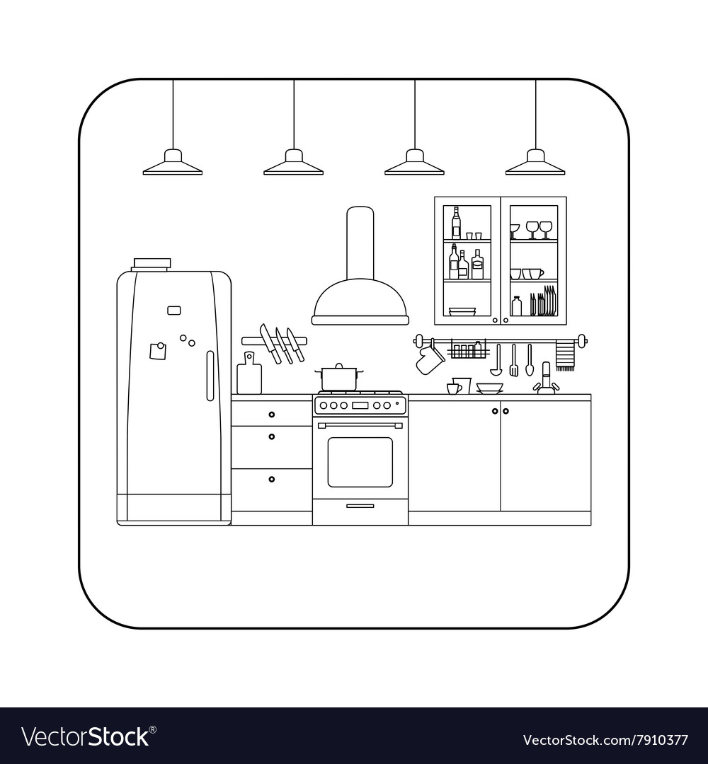 Kitchen line interior Royalty Free Vector Image