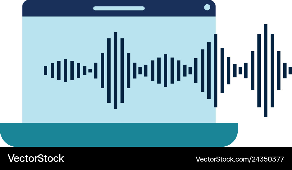 Laptop with sound wave isolated icon Royalty Free Vector