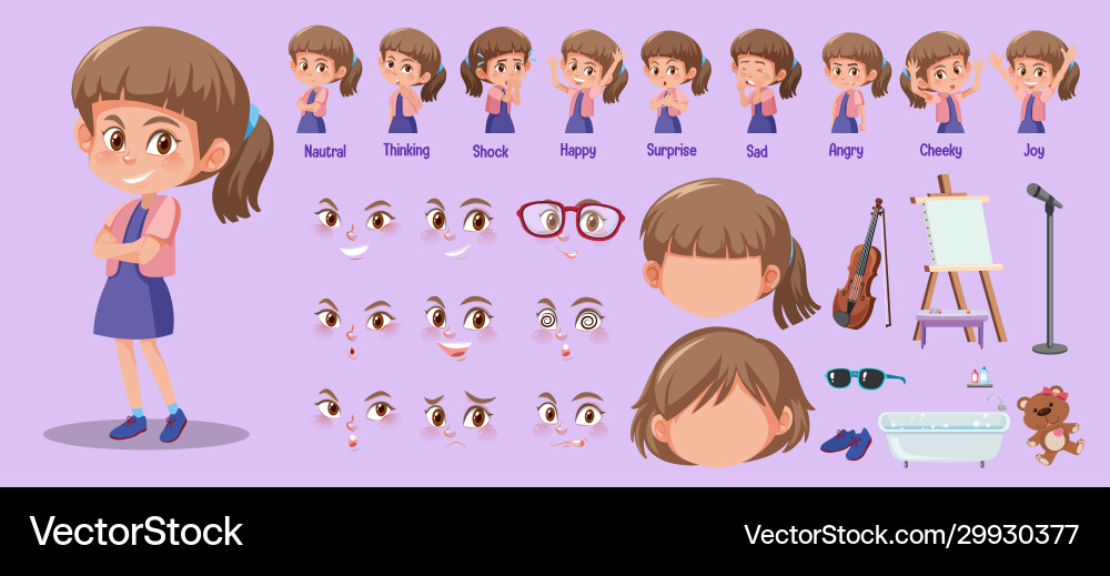 Set cute girl with different expressions Vector Image