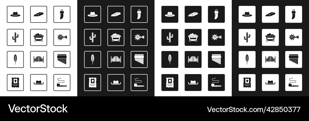 Set tooth coal mine trolley cactus western Vector Image