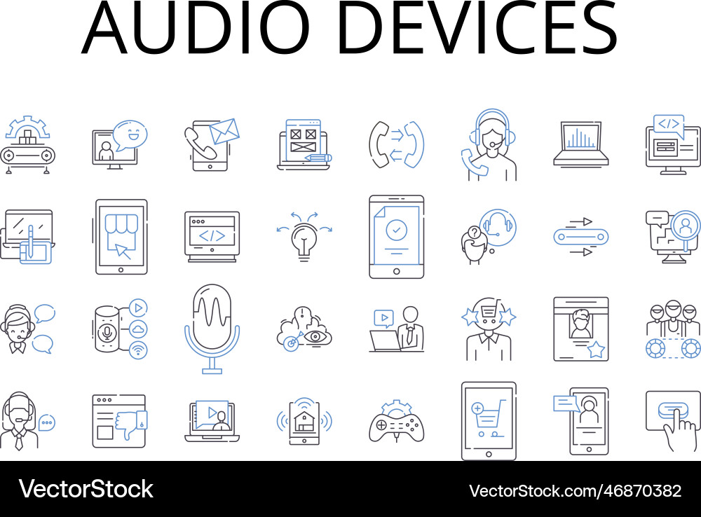 Audio devices line icons collection text messages Vector Image