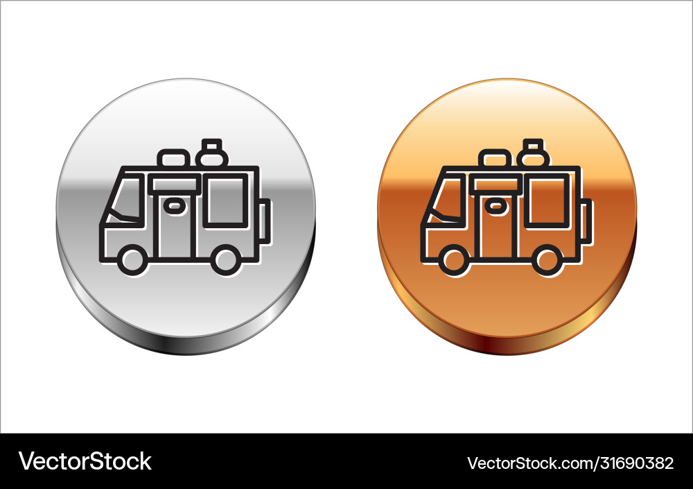 Black line rv camping trailer icon isolated Vector Image