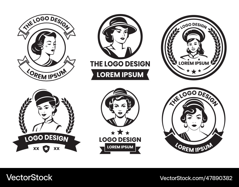 Female chef logo in flat line art style Royalty Free Vector