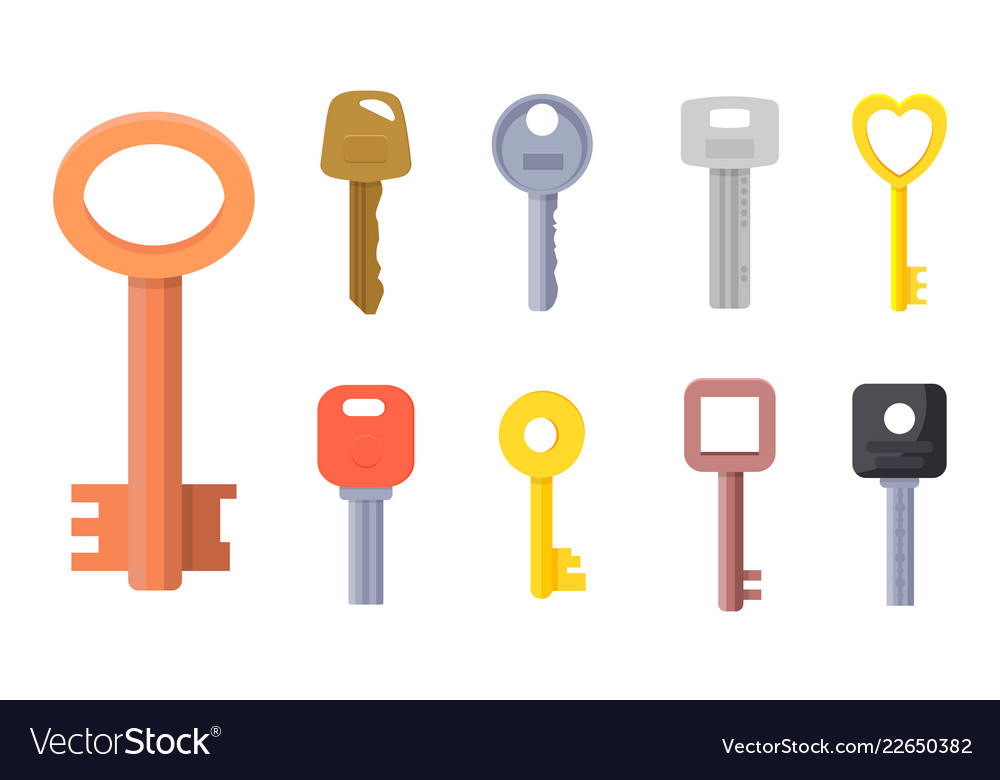 Flat different type keys Royalty Free Vector Image