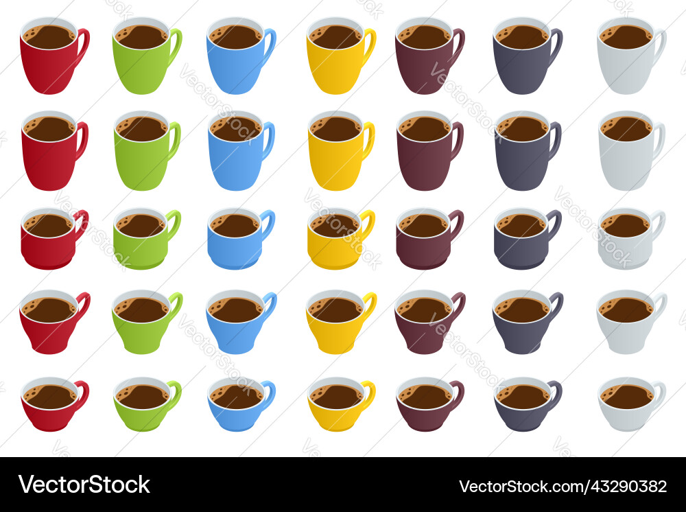 Isometric different types of cups coffee or tea Vector Image