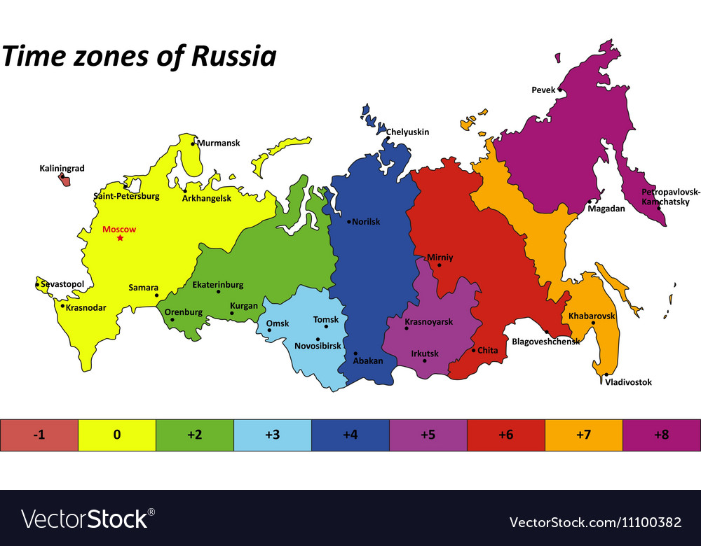 Russia Map With Time Zones Royalty Free Vector Image
