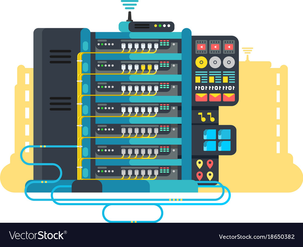 Server data center design flat Royalty Free Vector Image