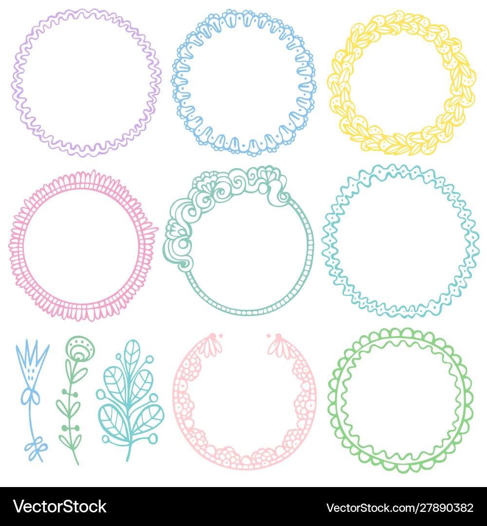 Set black doodle frames vignettes Royalty Free Vector Image