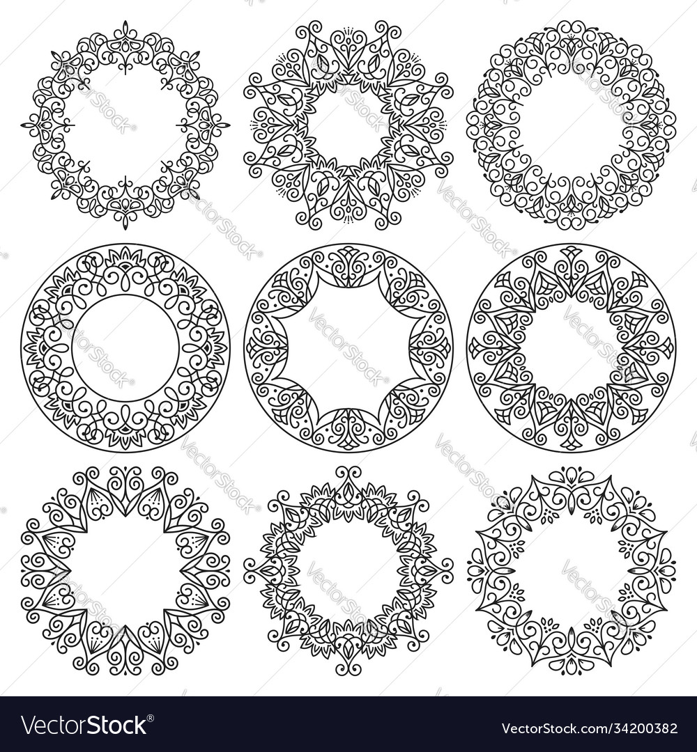 Set round frames beautiful floral pattern Vector Image