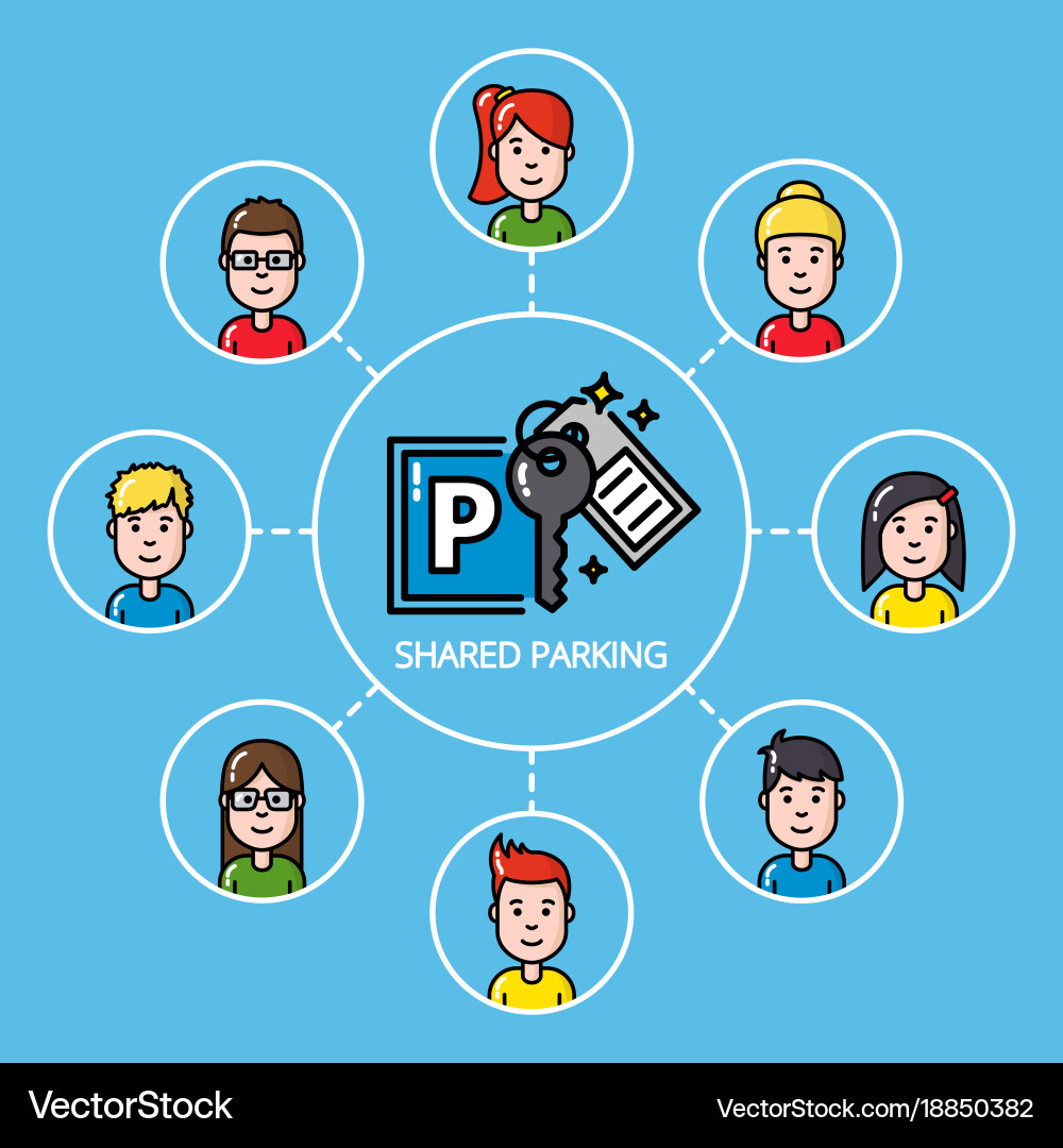 Shared parking concept with group of people Vector Image