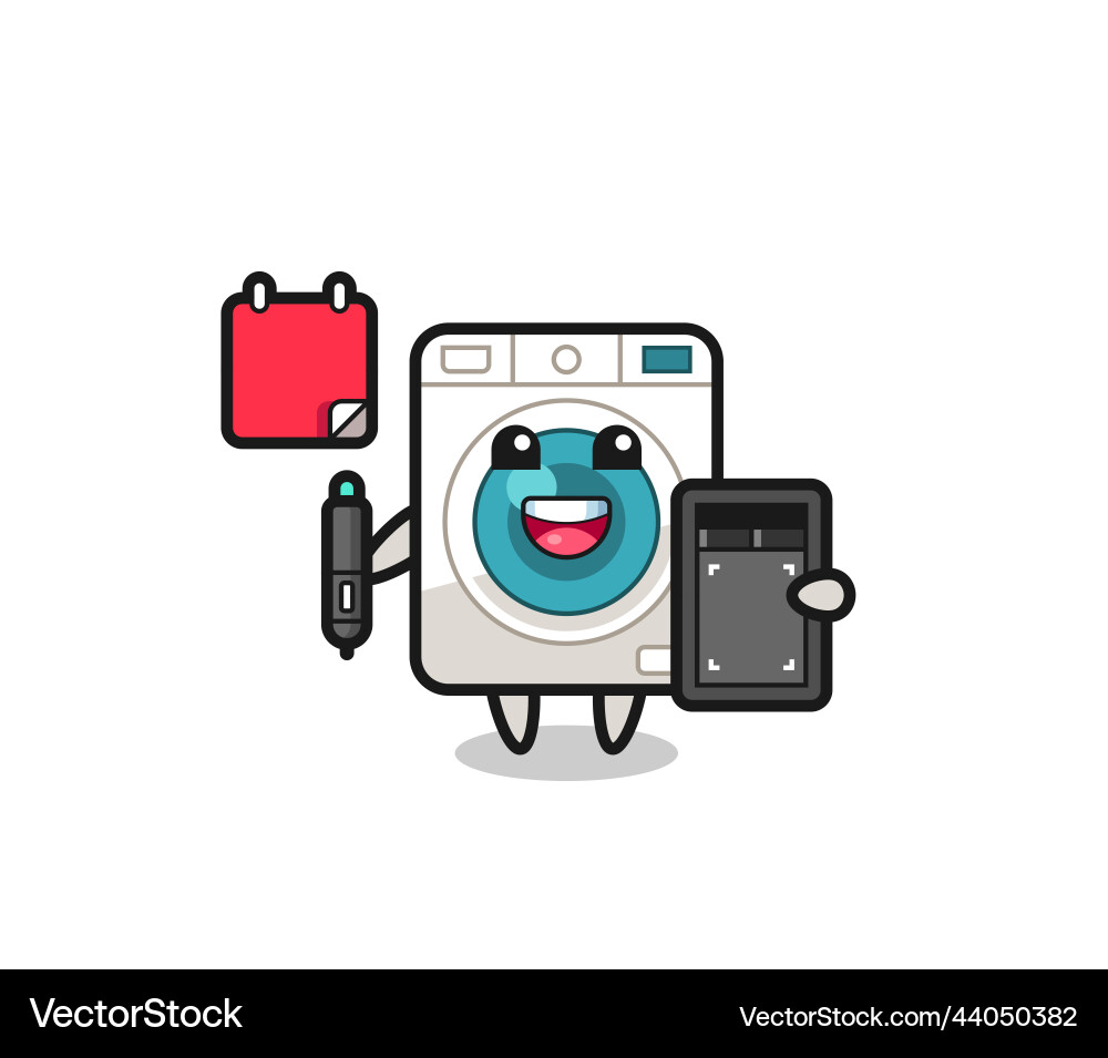 Washing machine mascot as a graphic designer Vector Image