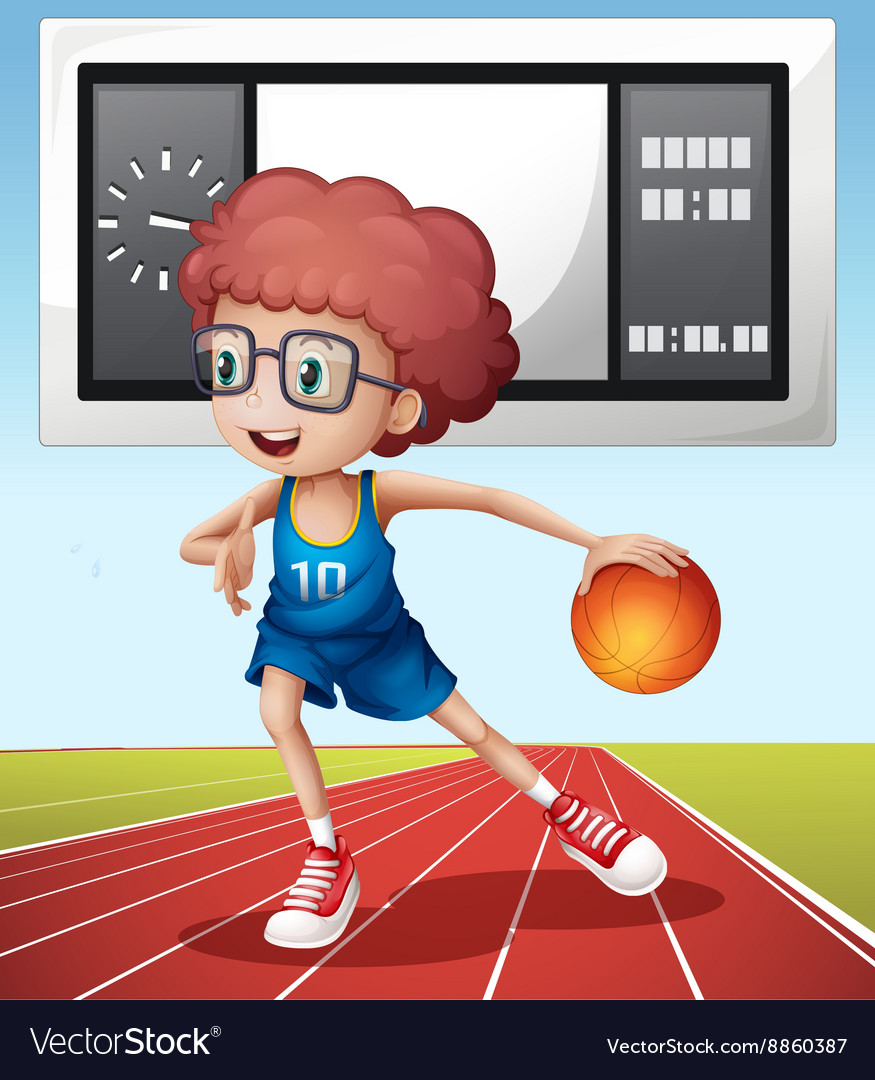 Boy playing basketball in the field Royalty Free Vector