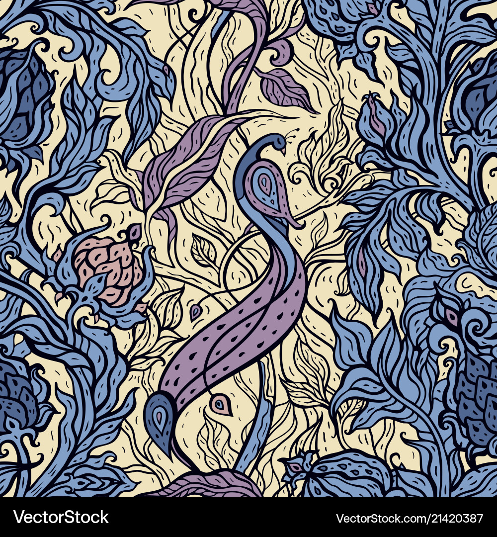 Exotic bird paisley flowers Royalty Free Vector Image