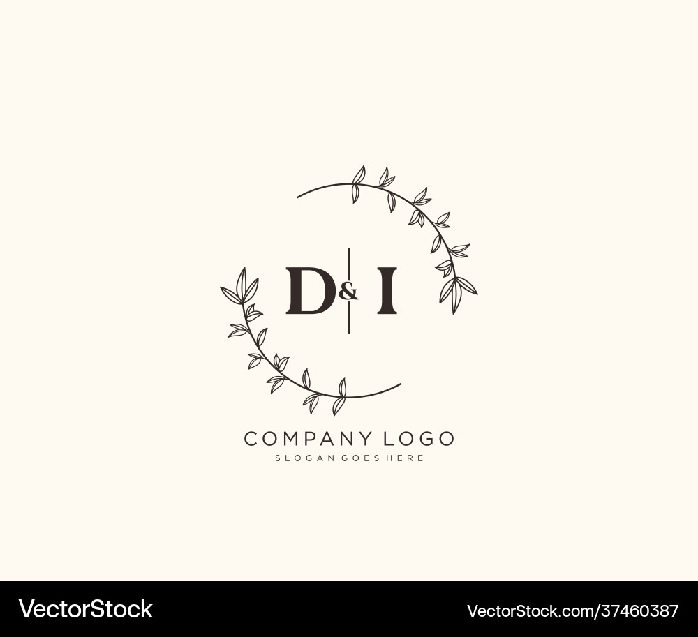 Initial di letters beautiful floral feminine Vector Image