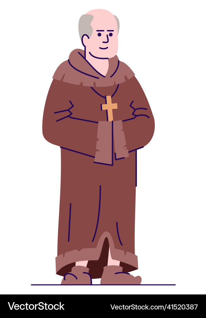 Medieval monk semi flat rgb color Royalty Free Vector Image