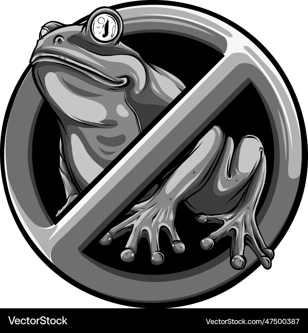Monochromatic stop frog forbidden red road sign Vector Image