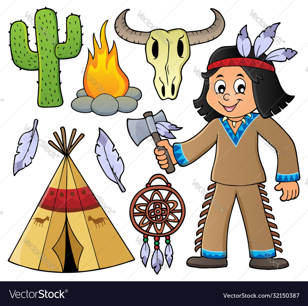 Native american and various objects Royalty Free Vector