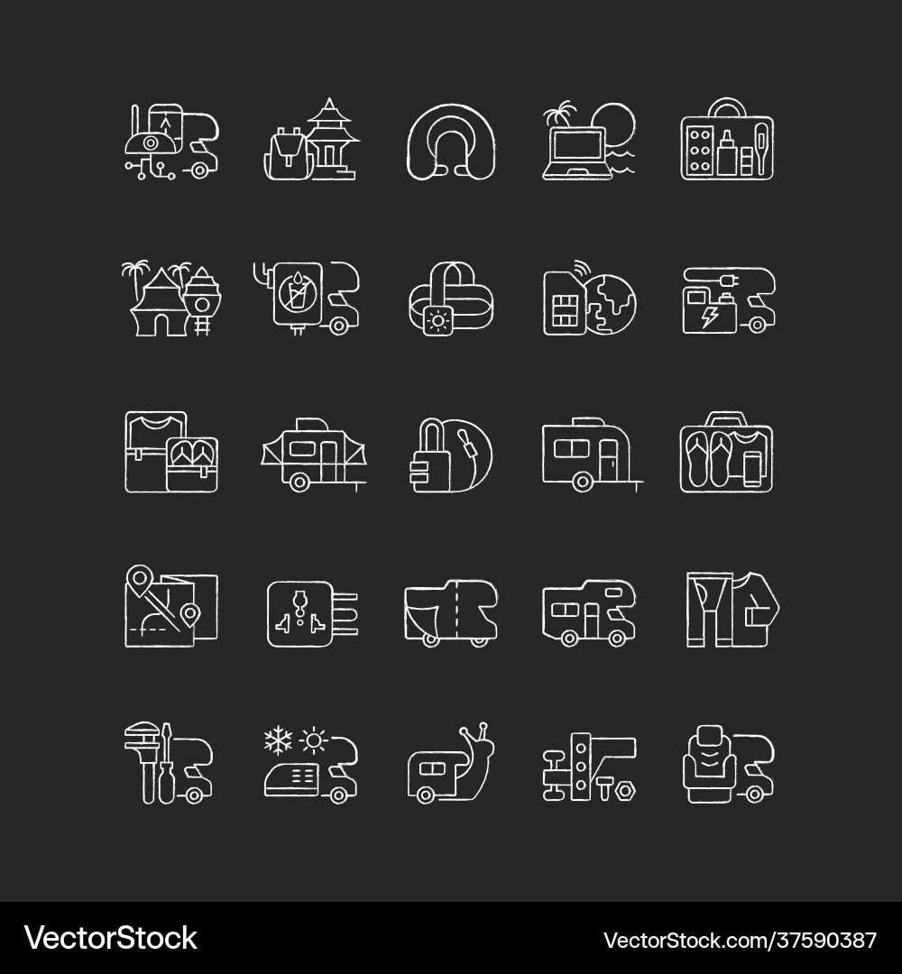 Nomadic vacations chalk white icons set on black Vector Image