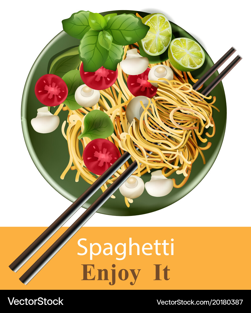 Spaghetti plate realistic healthy gourmet Vector Image