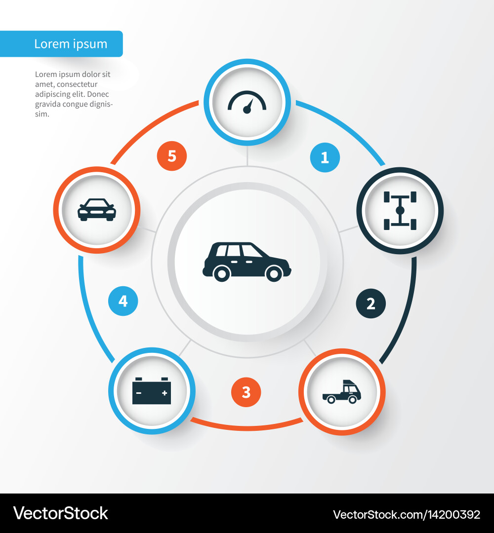 Car icons set collection accumulator Royalty Free Vector