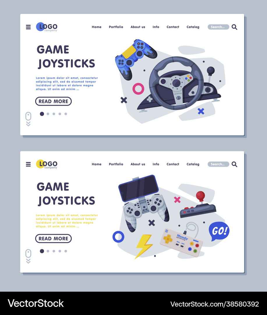 Game joystick landing page templates set gamepads Vector Image