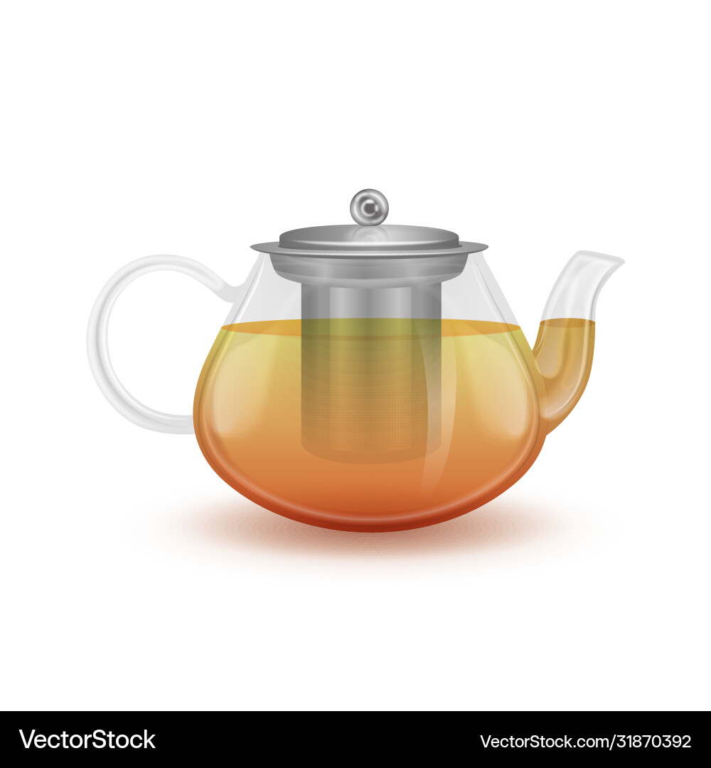 Glass teapot with black tea realistic Royalty Free Vector