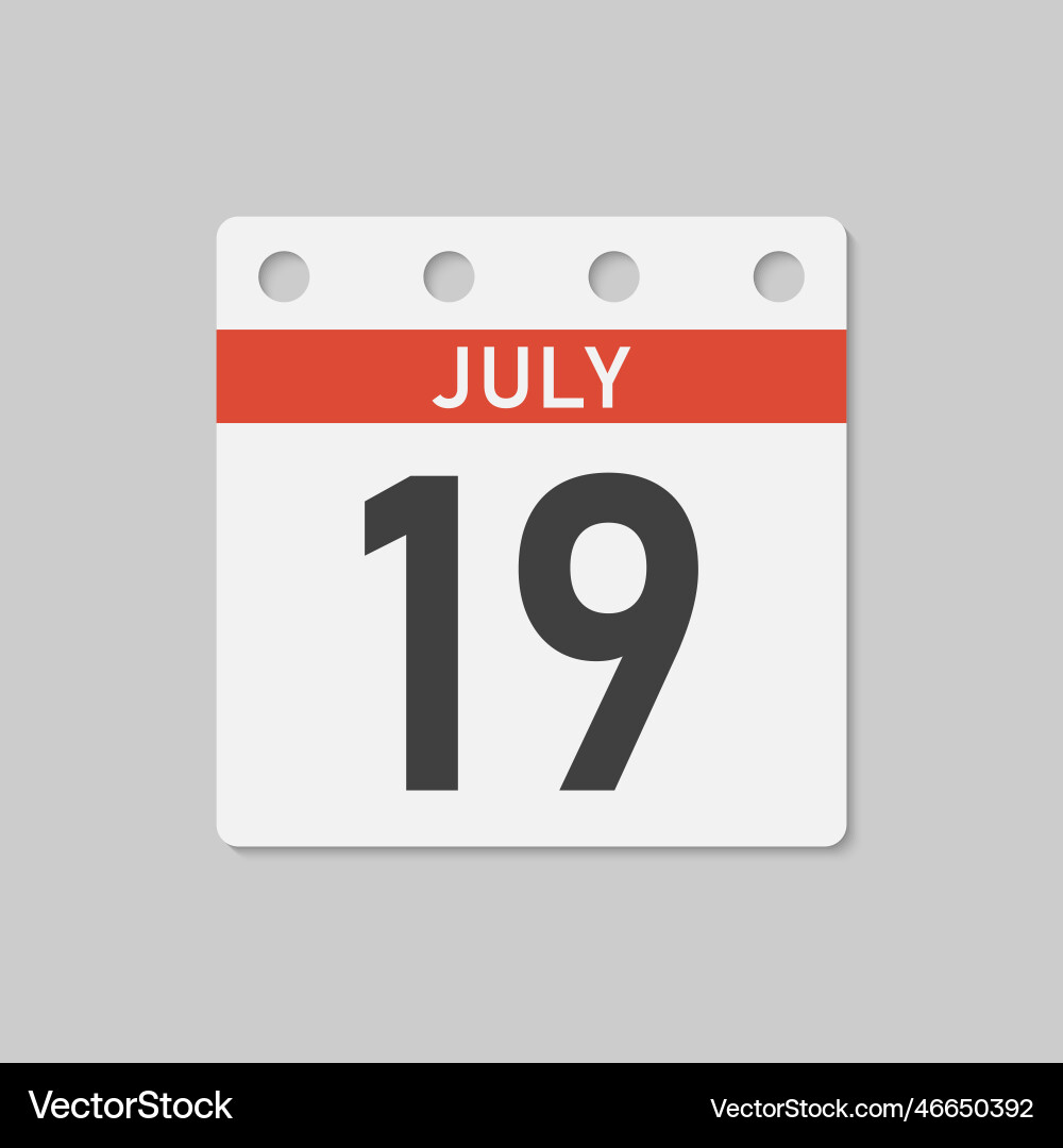 Icon page calendar day - 19 july Royalty Free Vector Image