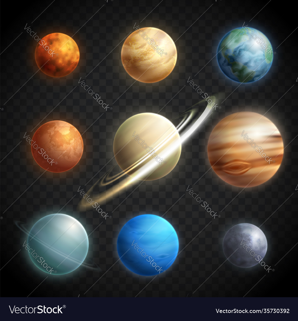 Planets realistic transparent set Royalty Free Vector Image