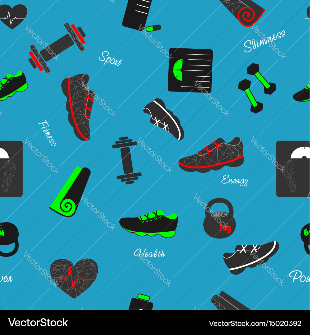 Seamless pattern with sport and fitness elements Vector Image