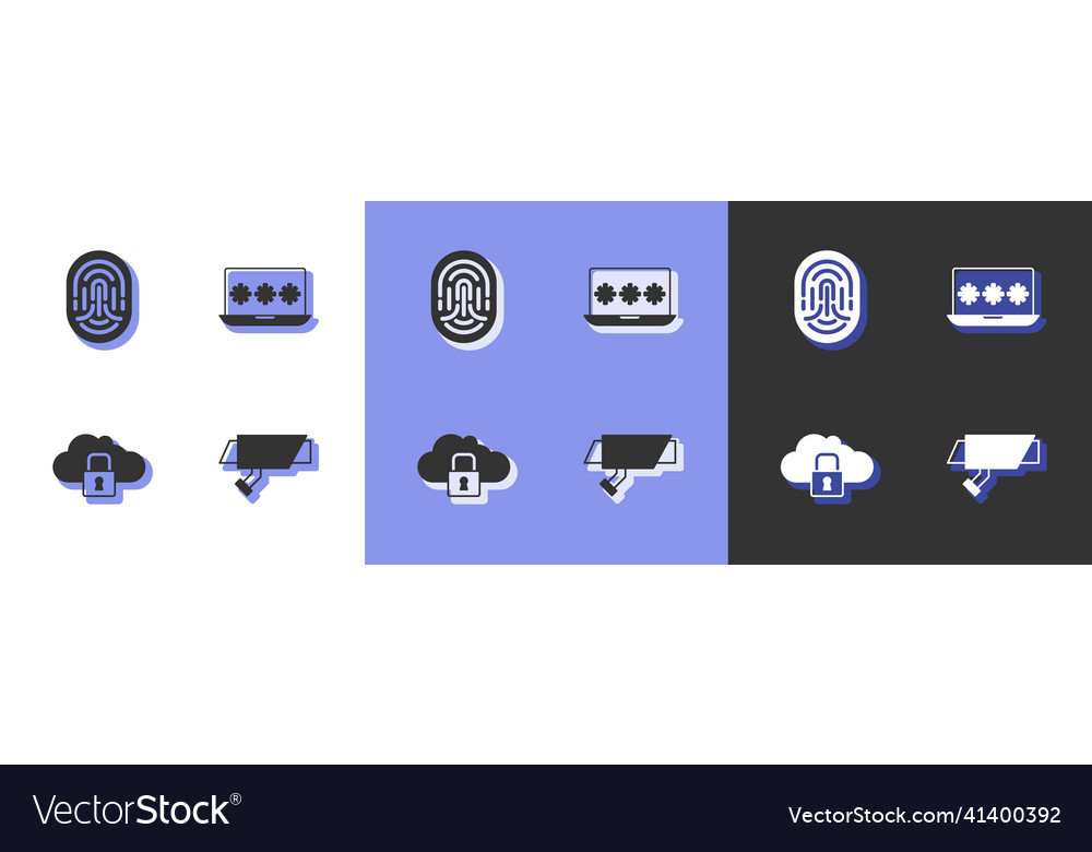 Set Security Camera Fingerprint Cloud Computing Vector Image