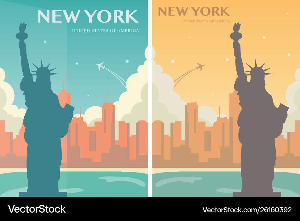 Statue liberty banner set world landmark Vector Image