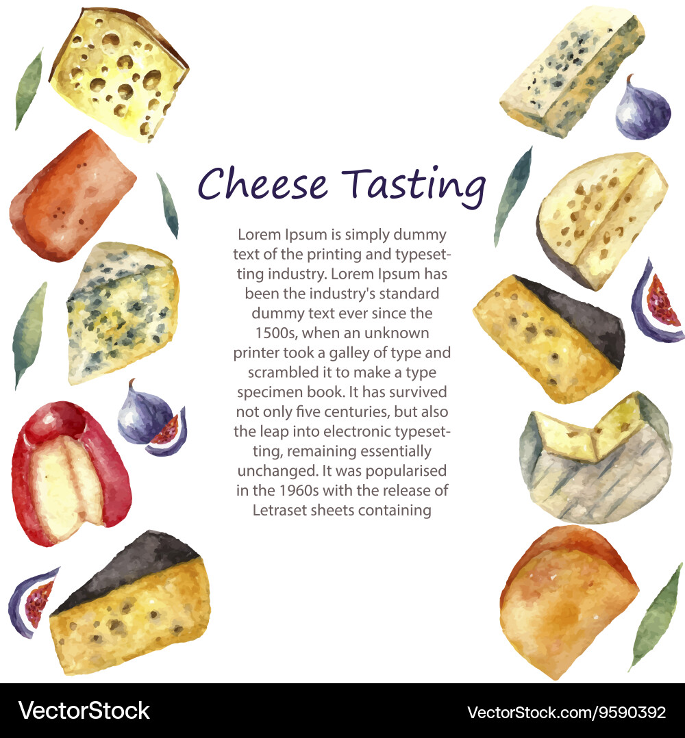 Watercolor cheese set with place for text Vector Image