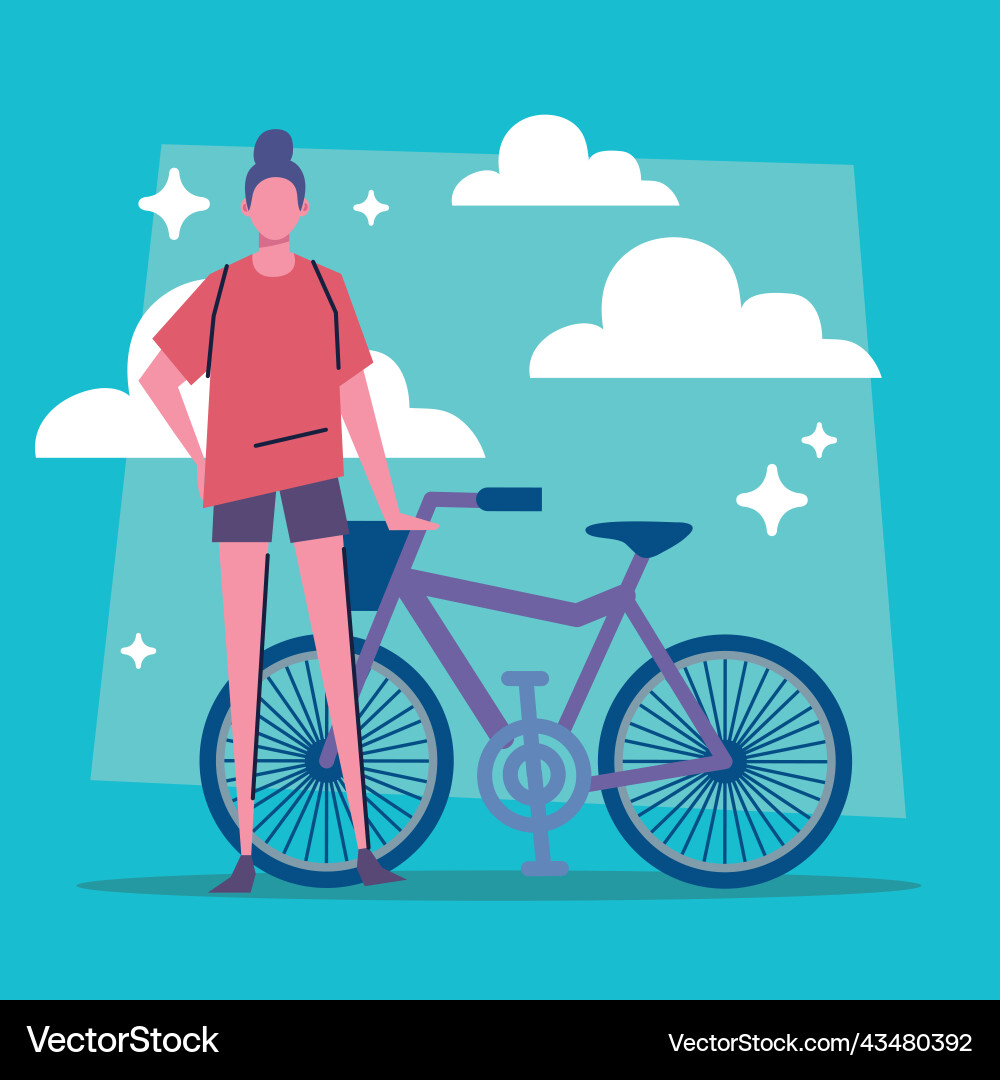 Woman with bike Royalty Free Vector Image - VectorStock