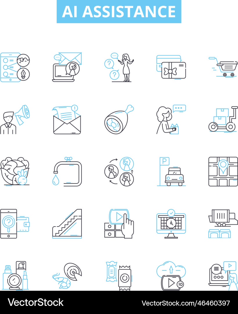 Ai assistance line icons set Royalty Free Vector Image