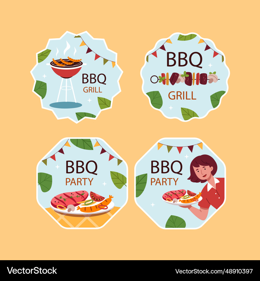 Bbq party labels template isolated on white Vector Image
