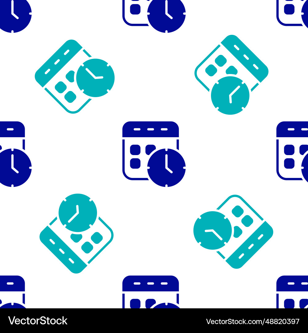 Blue calendar and clock icon isolated seamless Vector Image