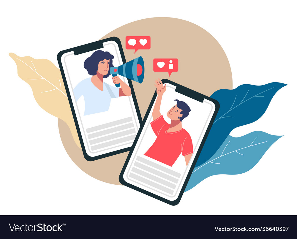 Man And Woman Communicating In Using Smartphone Vector Image