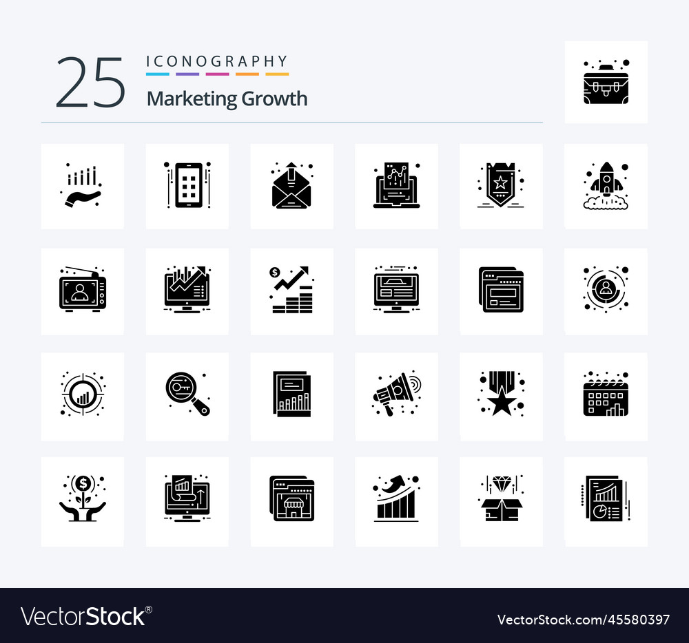 Marketing growth 25 solid glyph icon pack Vector Image Marketing growth 25 solid glyph icon pack Vector Image
