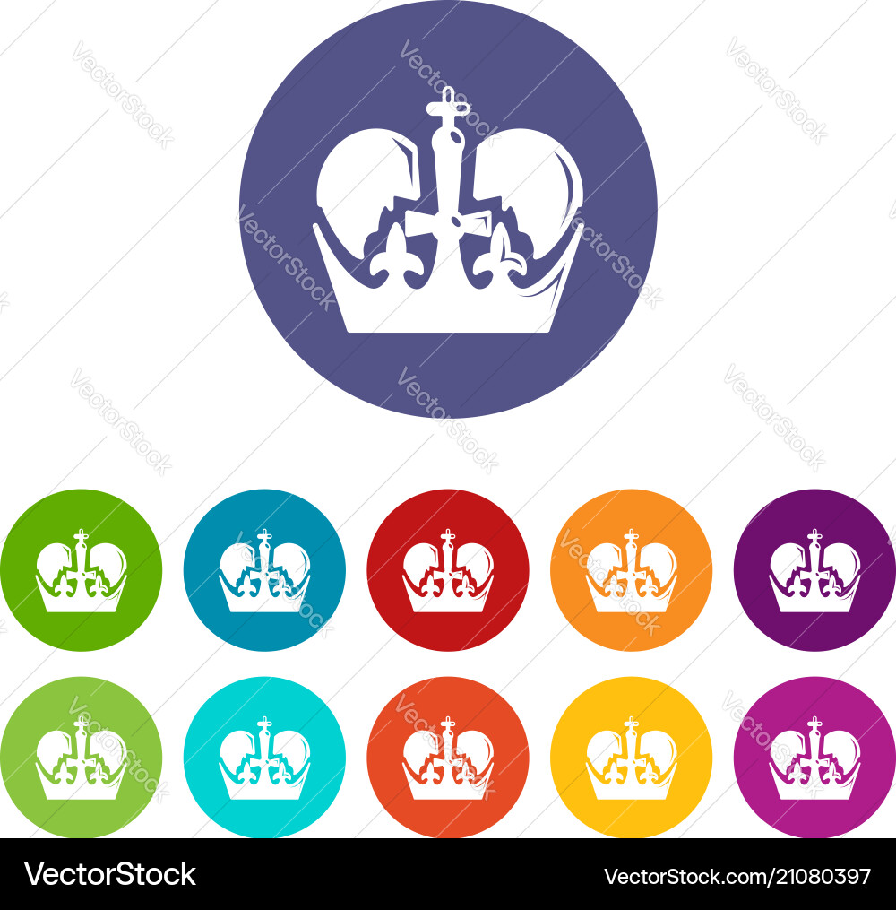 Monarch crown icons set color Royalty Free Vector Image
