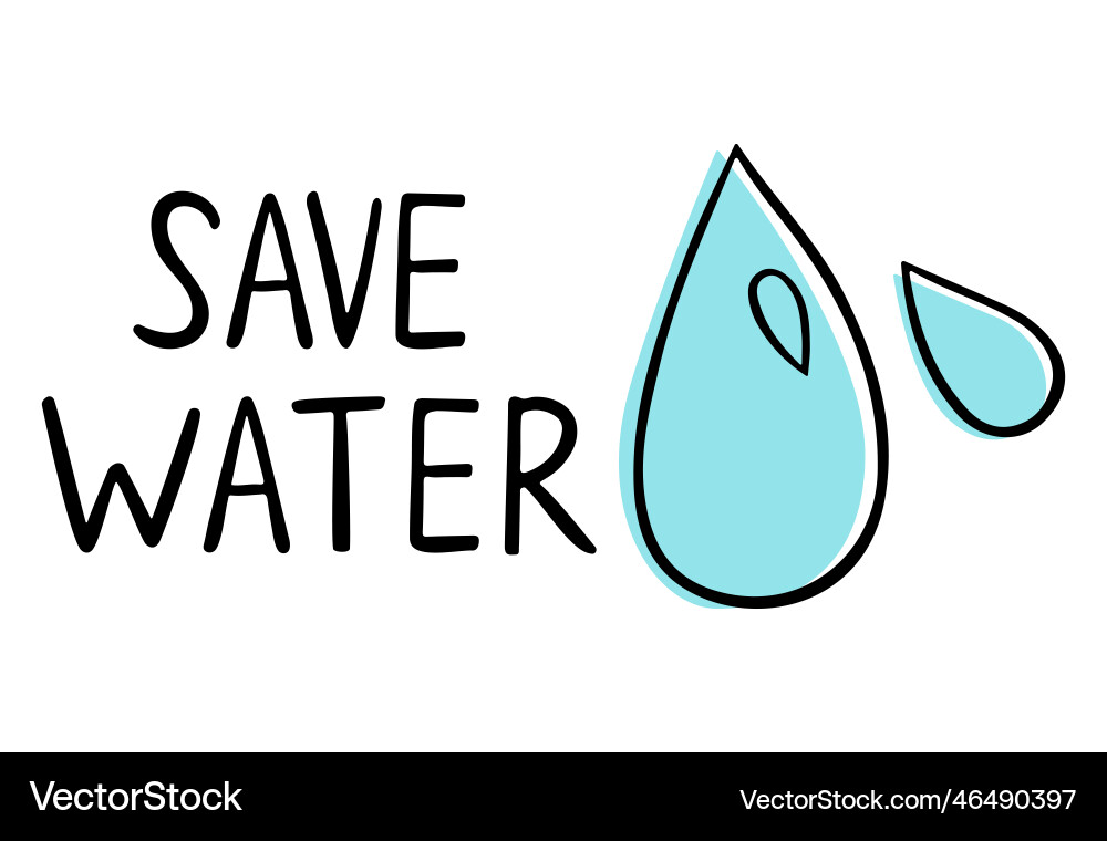 Save water lettering in doodle style Royalty Free Vector